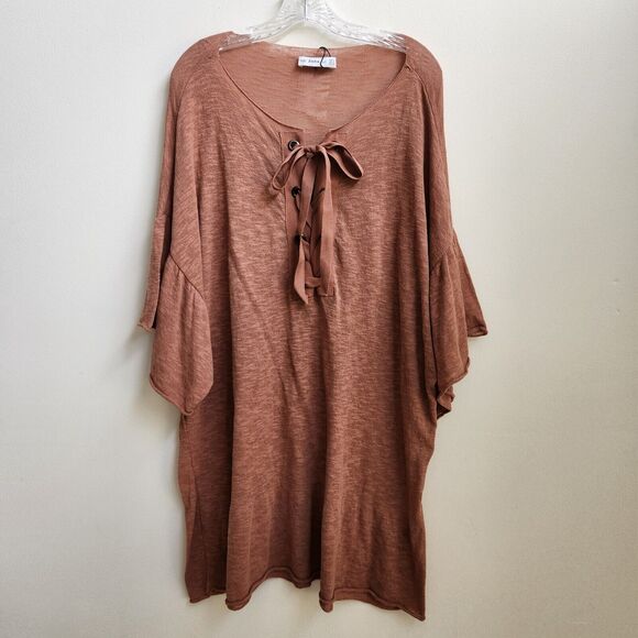Zara | Dresses | Zara Knit Dress Womens M Cognac Lace Up Mini Tunic ...